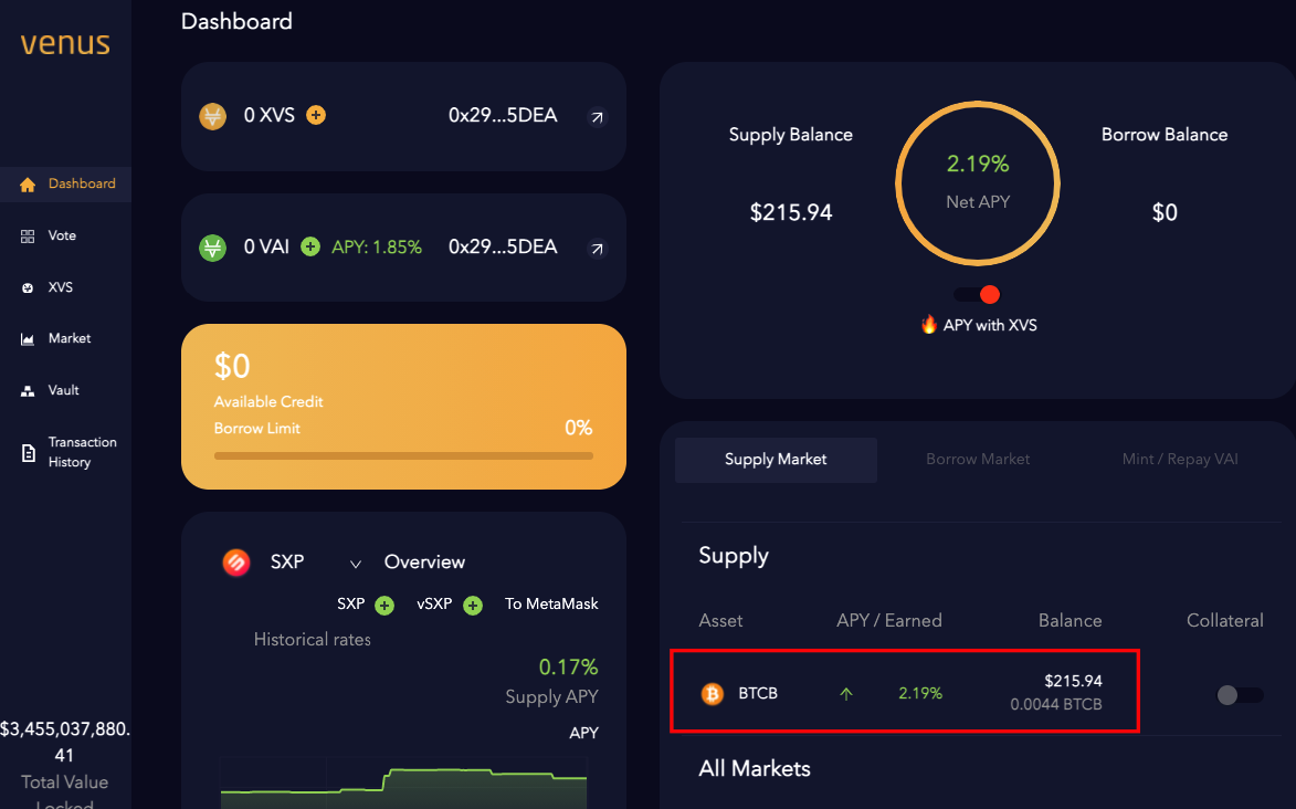 【DeFi投資入門8】venusにBTCBを預けて利息年利2~5％もらう | 自由帳